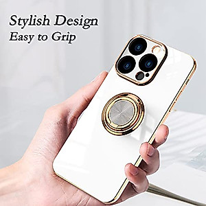 aowner for iPhone 14 Pro Case with Ring Holder, 360 Rotatable Magnetic Kickstand Support Car Mount Slim Shockproof for Women Men Protective Phone Case for iPhone 14 Pro 6.1", Blue Gray/Gold