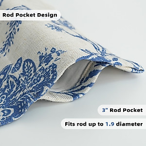 DriftAway Freda Jacobean Floral Linen Blend Blackout Thermal Insulated Energy Saving Privacy Window Linen Curtain Valance Rod Pocket 2 Layers Single 52 Inch by 18 Inch Plus 2 Inch Header Navy Beige