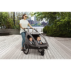 Jeep Everest 2-in-1 Child Bike Trailer and Stroller for 2 Kids by Delta Children | 2-Seater Lightweight Multisport Trailer with Converts to Jogging Stroller | Compact Fold for Travel and Storage, Grey