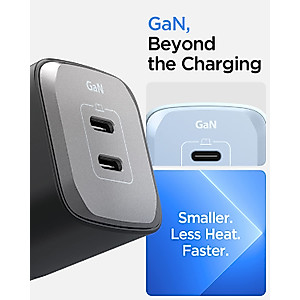 Spigen GaN III 652 65W 2 Ports Compact Foldable Dual USB C Wall Charger PD PPS Fast Charging Block Adapter for iPhone 15 Pro Max 14 13 iPad MacBook Air Vision Samsung Galaxy S24 Ultra Plus steam Deck