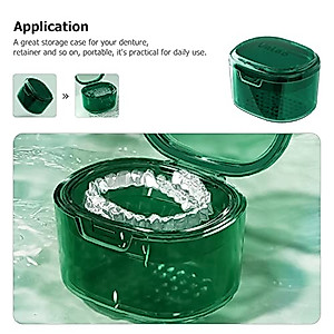 Healeved Retainer Case Denture Bath Cup with Strainer Basket Retainer Cleaner Orthodontic Mouth Case Soak Container for False Teeth Green