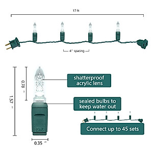 Dalla Costa 50 Count M5 Faceted Christmas Mini Light Set Indoor/Outdoor Use String Lights for Garden Christmas Tree Patio Lawn Party Home 120V UL Certified Green Wire 17 Feet (Cool White)