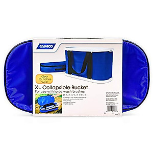 Camco Rectangular Collapsible Wash Bucket with Zippered Storage Case-Ideal For Large Wash Brushes,Perfect For Car,Truck,Boat and RV Washing-Holds 5 Gallons (42973),Blue and White,One Size