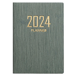 lamphle 2024 Weekly Monthly Pocket Planner Daily Agenda Book, A7 Mini Schedule Organizer with Glue Binding, Monthly Calendar, Planner with Faux Leather Hardcover & Ink-Proof Paper Atrovirens