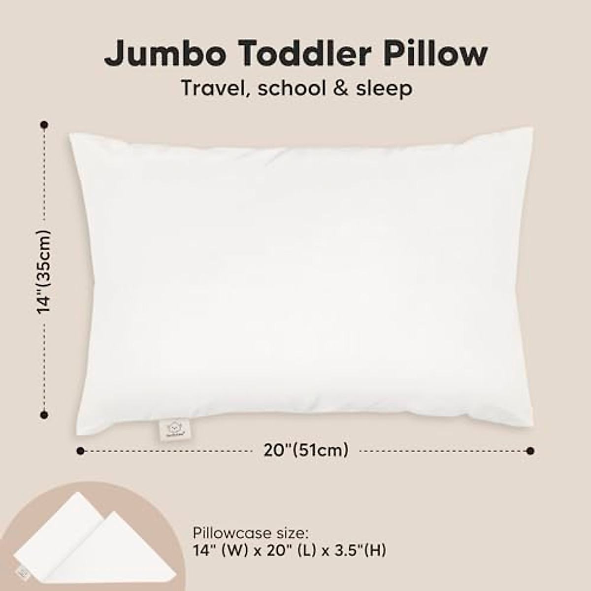 KeaBabies Toddler Pillow with Pillowcase, Jumbo 14X20 - Soft Organic Cotton Toddler Pillows for Sleeping - Machine Washable - Perfect for Travel, Toddler Bed Set (Soft White)