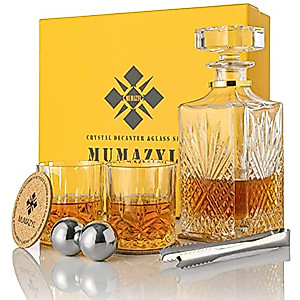 Decanter Set with Glasses,Crystal Whiskey Decanter Sets with Liquor Glasses and Whiskey Stones for Alcohol Hennessy Scotch Bourbon Gifts for Men,9 Pcs