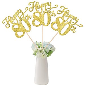Rsstarxi 12 Pack Happy 80th Birthday Centerpiece Sticks Double Sided Gold Glitter 80th Birthday Party Decorations 80 Fabulous Table Toppers for 80th Birthday Anniversary Party Table Decorations