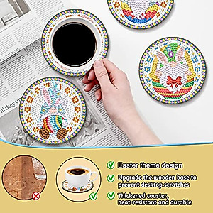 6 Pcs Diamond Painting Coasters Kit, Easter Diamond Painting Coasters with Holder, DIY Diamond Art Kits for Adults Kids 5D Diamond Painting Coasters for Easter Home Decor