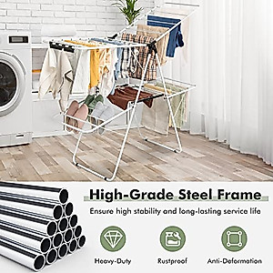 GOFLAME 2-Tier Clothes Drying Rack, Folding Laundry Dry Rack with Adjustable Supporting Bar, 26 Premium Clips, Space-Saving & Collapsible Laundry Hanger for Easy Storage, No Assembly Needed