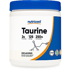 Nutricost Taurine Powder 250 Grams - 125 Servings, 2000mg Per Serving