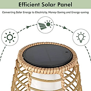 Grand patio Floor Lamp Outdoor Lamp Patio Lights Solar Powered Lantern Weather–Resistant Rattan Deck Lights, Lamp Large-Sized for Garden (Austin Natural Brown)