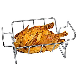 Burly grill Turkey Rack Turkey Toasting Rack for Big Green Egg, BBQ Rib Rack for Smoking Turkey Smoker Roasting Rack Roaster Pan Stainless Steel for Large Big Green Egg and Kamado Joe Pit Boss