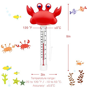 XY-WQ Floating Pool Thermometer, Large Size Easy Read for Water Temperature with String - Swimming Pools, Spas, Hot Tubs, Ponds (Crab)