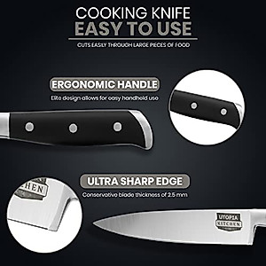 Utopia Kitchen 8 inch Chef Knife Cooking Knife Carbon Stainless Steel Kitchen Knife with Sheath and Ergonomic Handle - Chopping Knife for Professional Use (Black)