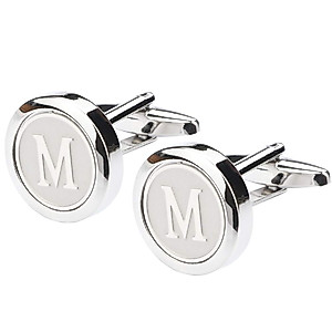 Dannyshi Mens Classic Stainless Steel Initial Cufflinks 26 Alphabet Initial Letter Cufflinks Business Wedding Shirts A-Z (M)