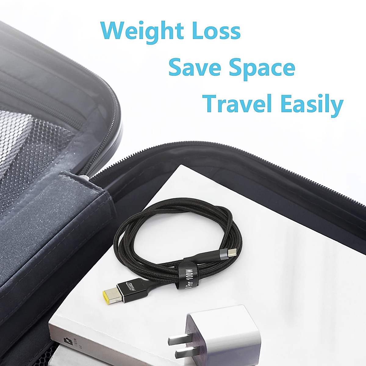 CERRXIAN 6.5ft 100W PD USB Type C Male Input to Slim tip Male Power Charging Cable for ThinkPad X1 Carbon T470s T470 T460 T460s T450 T450s(Square-100W)