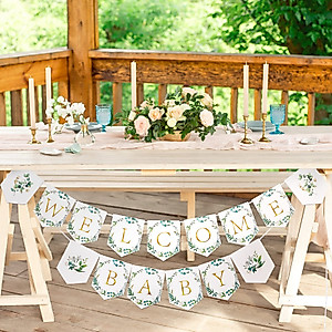 Greenery Baby Shower Banner Eucalyptus Leaves Welcome Baby Banner Sage Green Baby Shower Decoration for Boy Baby Shower Decor Welcome Sign Paper Pennant Hanging for Girl Gender Neutral