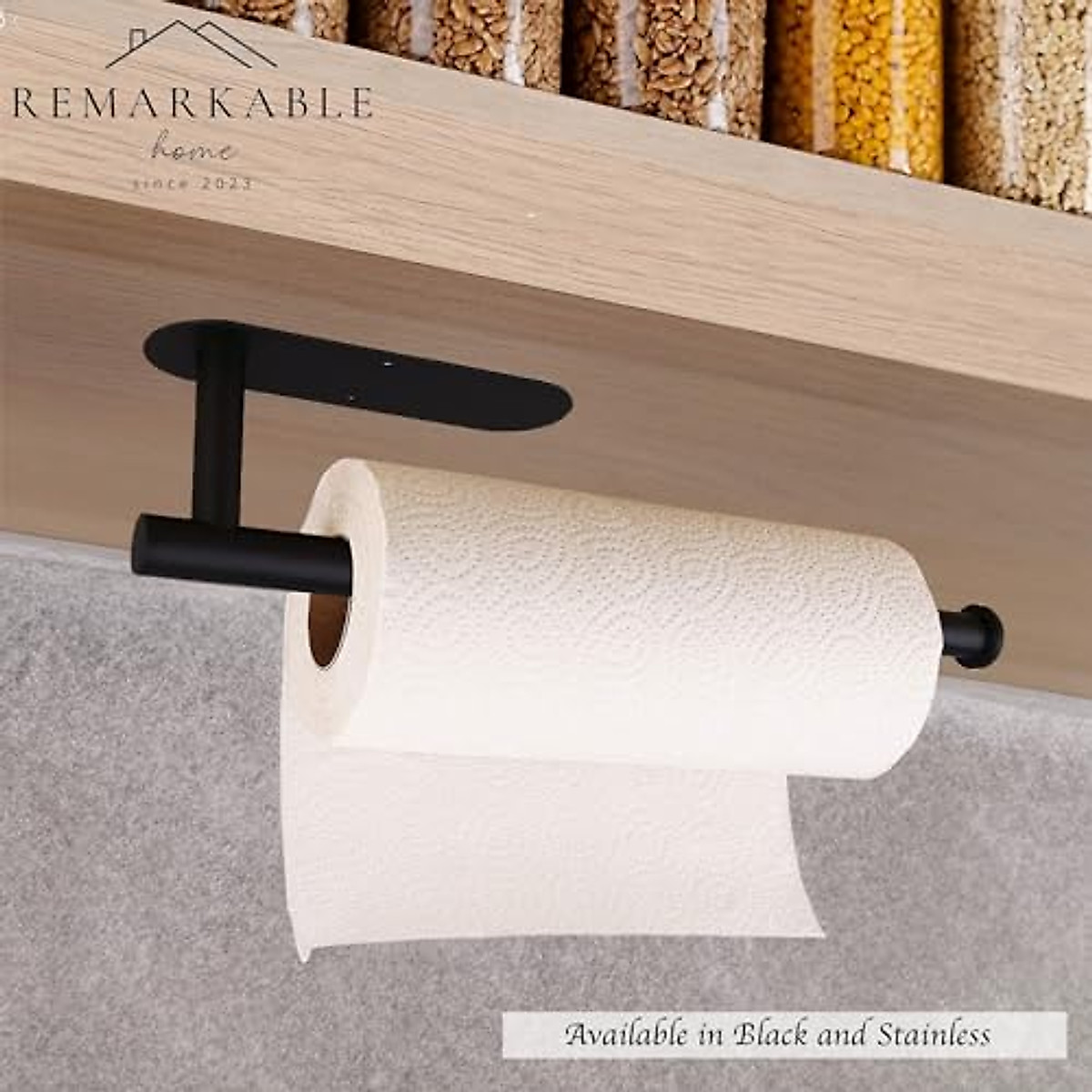 Remarkable Home Paper Towel Holder - Self-Adhesive Or Screw Mounted for Under Cabinet Or Wall, Great for Kitchen, RV, Bathroom and Garage (Black)