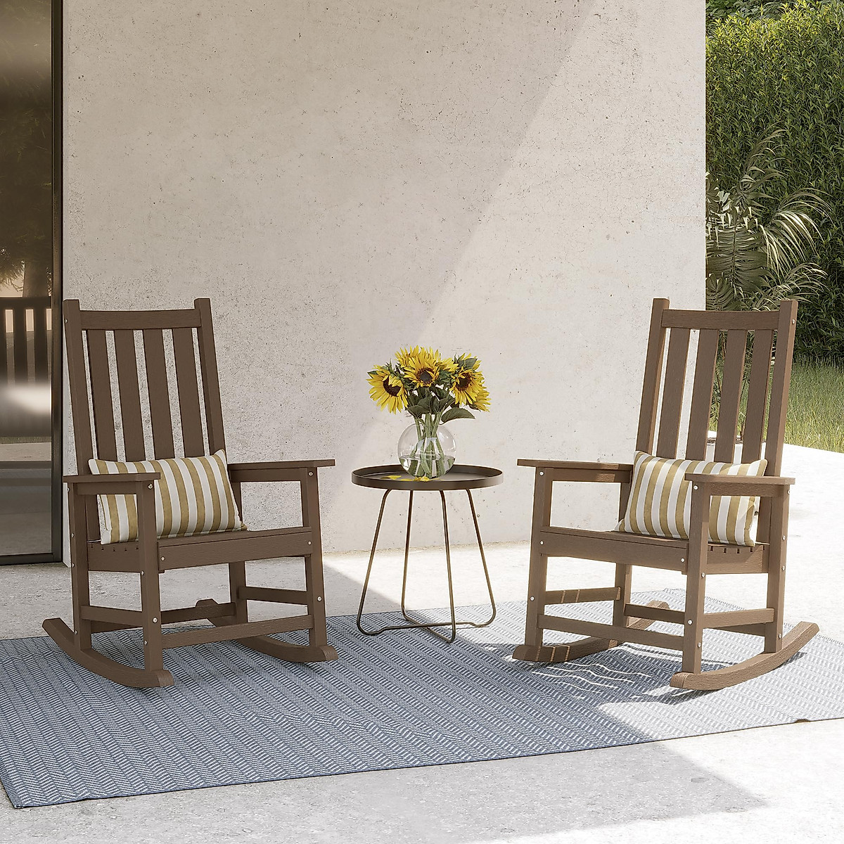 EFURDEN Outdoor Rocking Chair, HDPE Rocking Chair with Widened Seat and High Back, Weather Resistant and Fade Resistant Porch Rockers, Oversized Rocking Chair for Porch, Patio, Deck, Brown