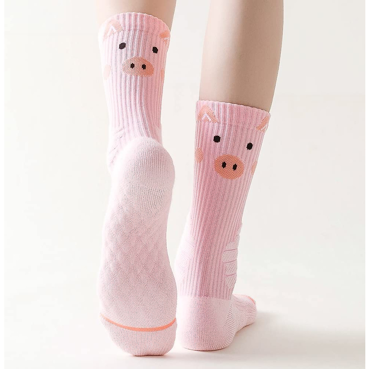 Angelteers Functional Sports Socks Animal Athletic Crew Socks for Women Big Kids (US, Alpha, One Size, Regular, Regular, Pink Cartoon Pig)