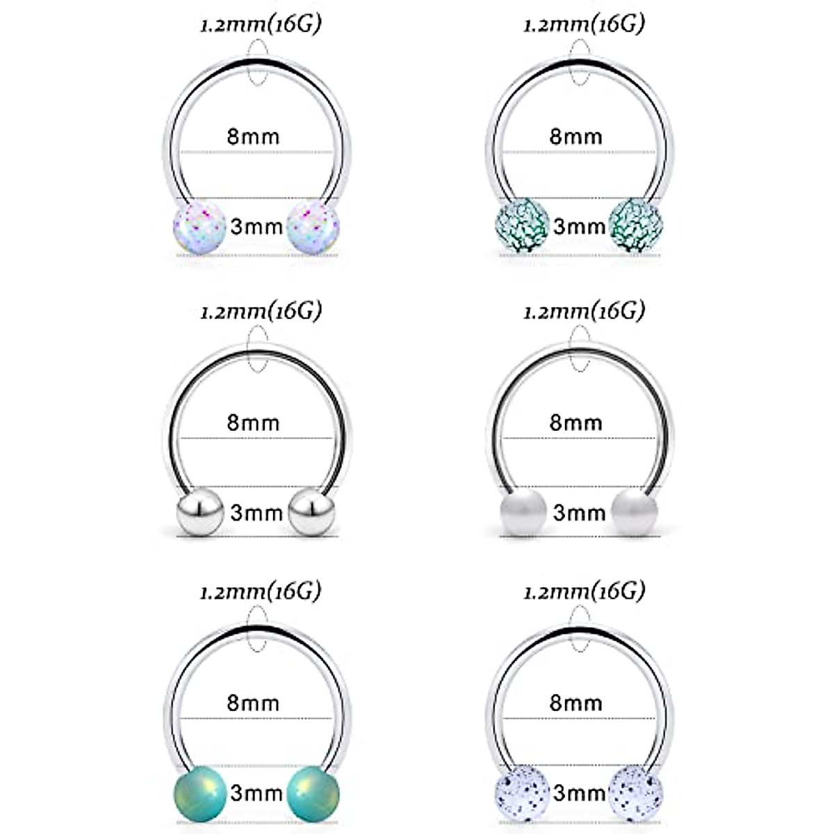 Vsnnsns 16G Surgical Steel Horseshoe Nose Septum Rings Piercing Jewelry Cartilage Helix Tragus Earring Studs Hoop Lip Horseshoe Ring Piercing Jewelry Retainer for Women Men 8mm