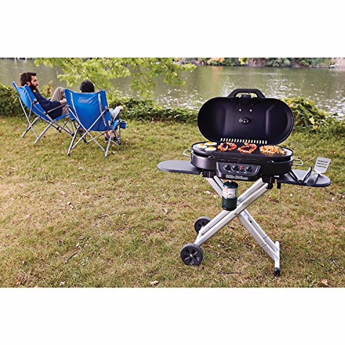 Coleman RoadTrip 285 Portable Stand-Up Propane Grill with 3 Adjustable Burners & Instastart Ignition, 20,000 BTUs of Power for Outdoor Cooking