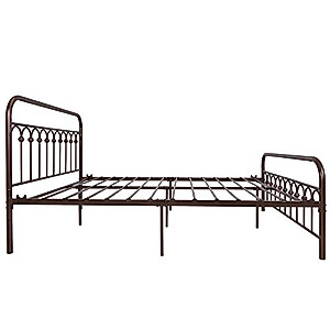 YALAXON Vintage Sturdy Queen Size Metal Bed Frame with Headboard and Footboard Basic Bed Frame No Box Spring Needed，Antique Brown.