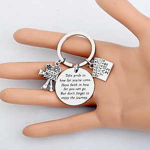 FUSTMW Movie Camera Keychain Film Director Student Gifts Filmmaker Gifts Take Pride In How Far You Have Come Keychain for Movie lover Gifts (silver)