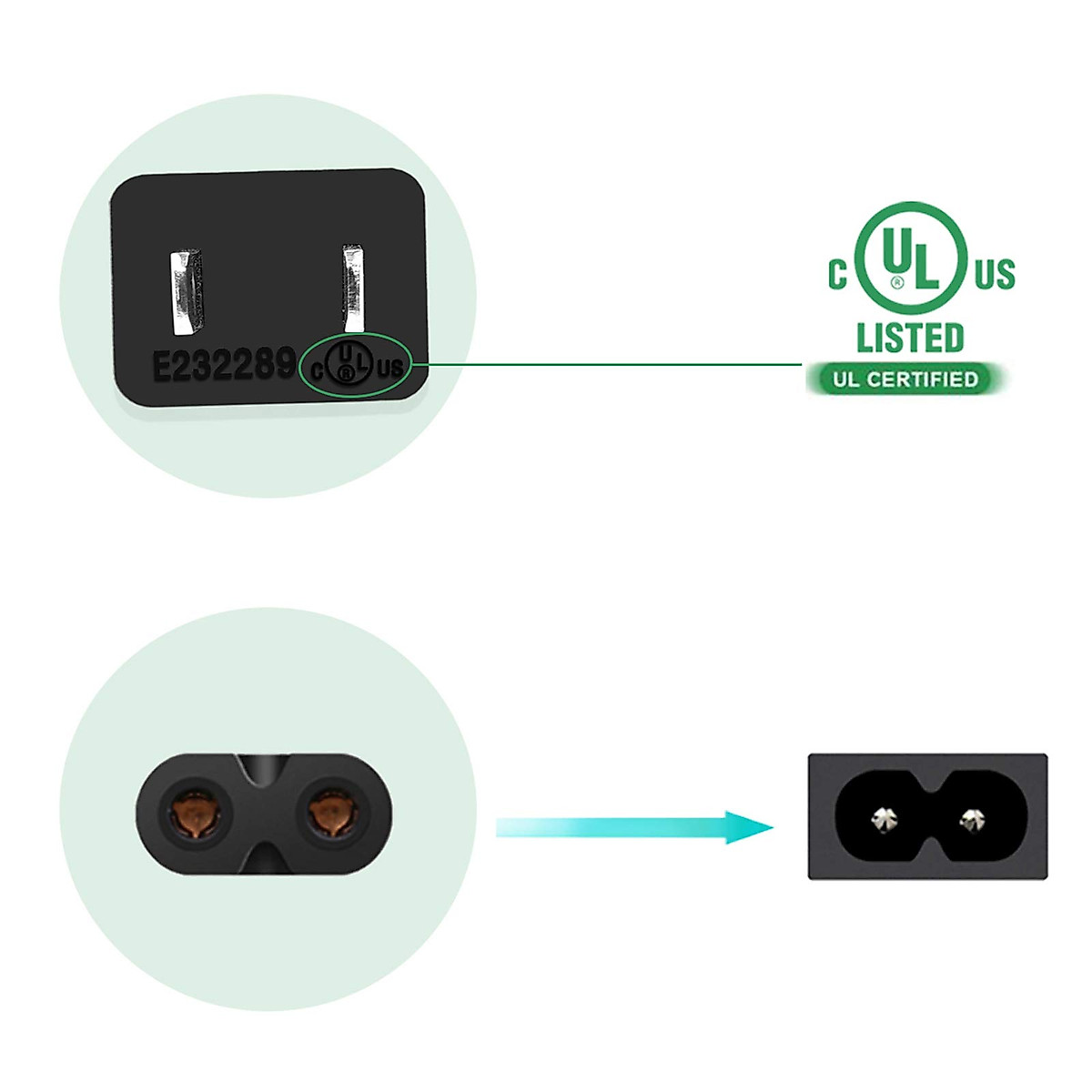 Power Cord Compatible Canon Pixma MX922 MX492 MX490 MX922 MX452 MX532 MG2420 MG2520 MG2522 MG2920 MG2922 MG7520 G4210 MX522 TS3122 TS3522 2 Prong Printer Replacement AC Power Cable