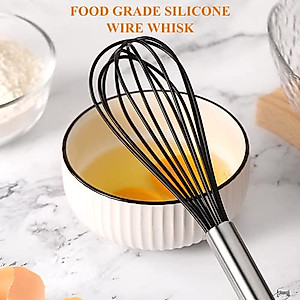 NileHome Whisk Commercial Whisks Stainless Steel & Silicone Non-Stick Coated Small Whisk Set 8" 10" 12" Kitchen Wisk Wire Whisks for Cooking 3 Pack, Black