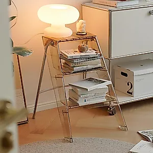 Folding Step Stool for Adults, 3 Step Ladder for Kitchen, Library Step Stool Acrylic Chair with Anti-Slip Platform and Steel Frame, Storage Shelf for Garden, 170lbs Capacity (Amber)