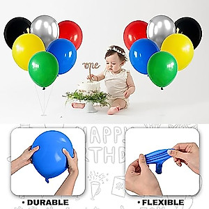60 Pack Balloons Red Yellow Green Blue Black Party Balloons with Metallic Silver Helium Balloon, Superhero Rainbow Colorful Latex Balloons Set for Kids Birthday Carnival Superhero Themed Decorations