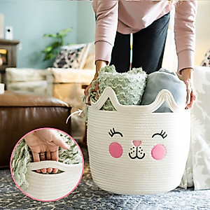 Cat Basket Clothes & Toy Organizer, Cat Toy Basket for Cat Decor, Baby Hamper, Laundry & Blanket Basket Storage for Cat Lovers – Cute Baskets for Gifts