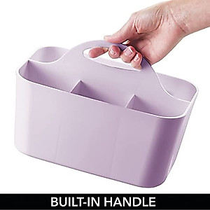 mDesign Plastic Portable Craft Storage Organizer Caddy Tote, Divided Basket Bin with Handle for Crafts, Sewing, Art Supplies - Holds Brushes, Colored Pencils - Lumiere Collection - Light Purple