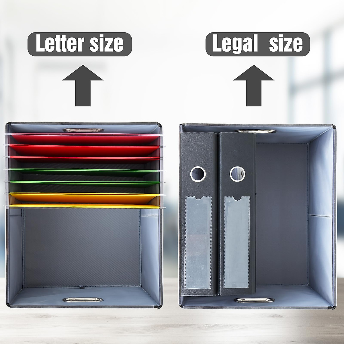 EOOUT 4 Pack Hanging File Organizer Box, File Folder Organizer Letter Size with Handles for Office Home School,Dark Gray