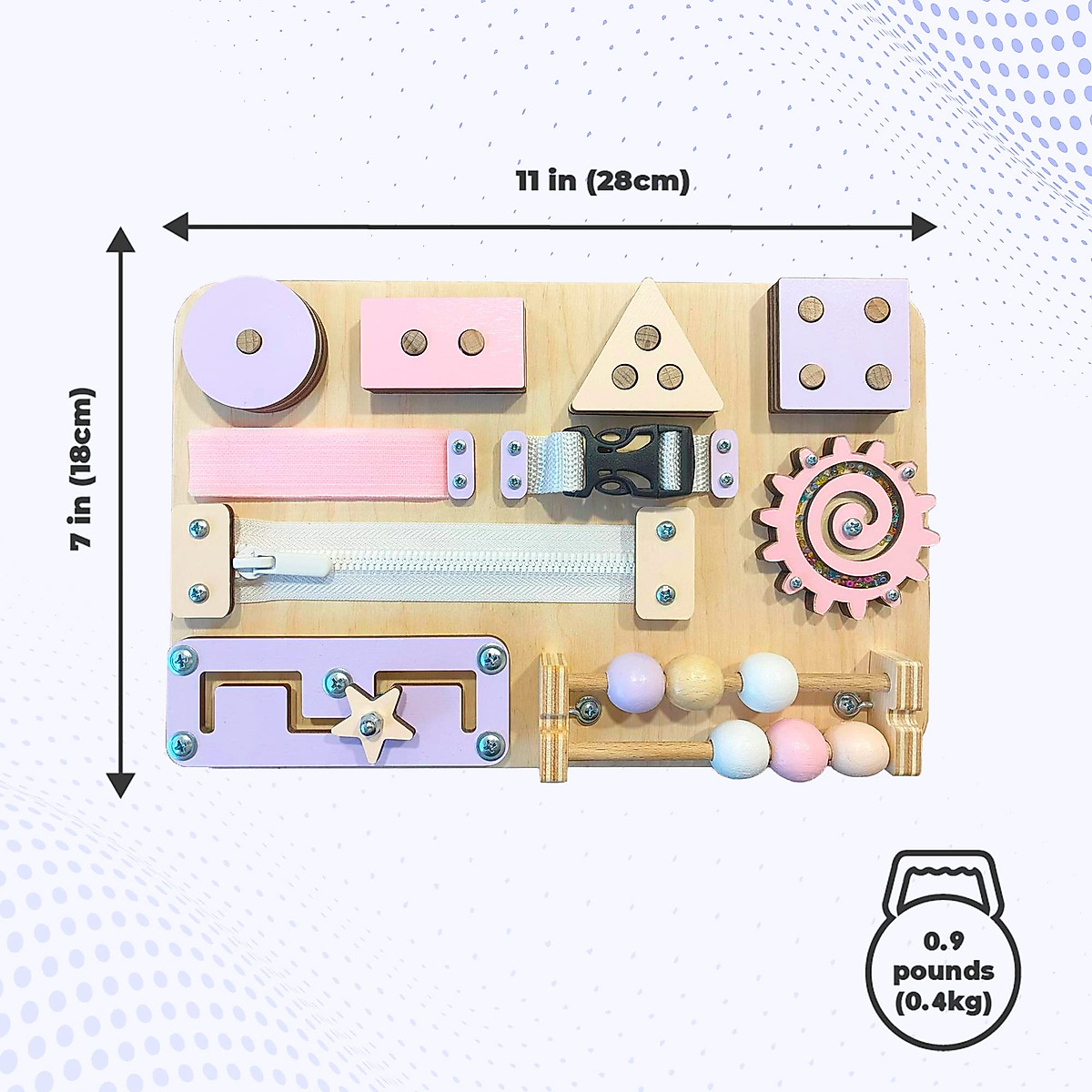 EvoKids Wooden Sorting Stacking Toy Busy Board for Toddlers – Zipper, Buckle in Handmade Activity Board – Plane Car Travel Sensory Montessori Developmental Educational Toys for Boy Girl