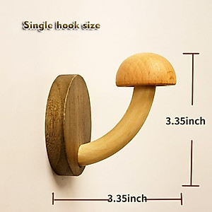 Auntzyj Fun Wooden Mushroom Coat Hook, Non-Perforated Solid Wood Hook, Kitchen Bathroom Cloakroom Door Hook (Red,4 pcs)