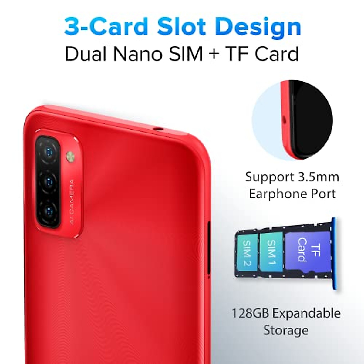 Ulefone Note 12 Unlocked Cell Phone, 4G Unlocked Smartphone, 6.82” Ultra-Large Screen with Slim Structure, 7700mAh Battery, 4+128GB, 3-Card Slot, Face Unlock/Fingerprint Recognition, Red