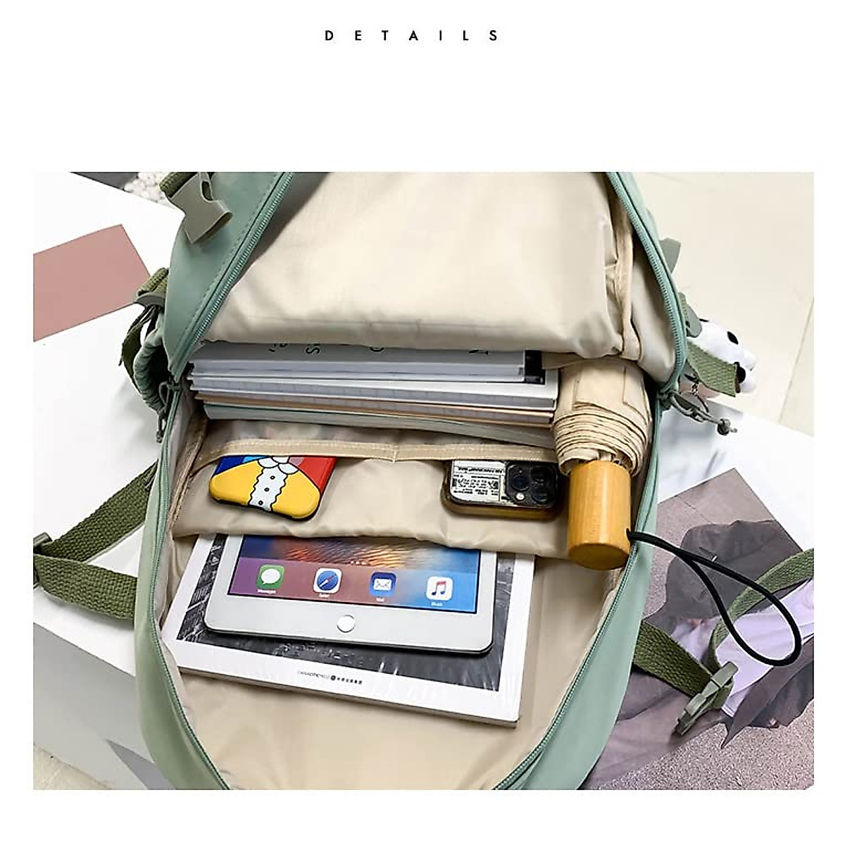 ZUCHON Kawaii Backpack with Pendant and Pins Kawaii School bag Cute Aesthetic Backpack Cute Kawaii Backpack for School (with Lunch Bag) Beige