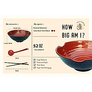 VALLENWOOD 4 XL bowl set, 12 Pieces Ramen Bowl Set, Asian Japanese soup with Spoons and Chopsticks. Restaurant Quality Melamine, Large 52 oz for Noodles, Pho, Udon, Thai, Chinese dinnerware, 9 inch…
