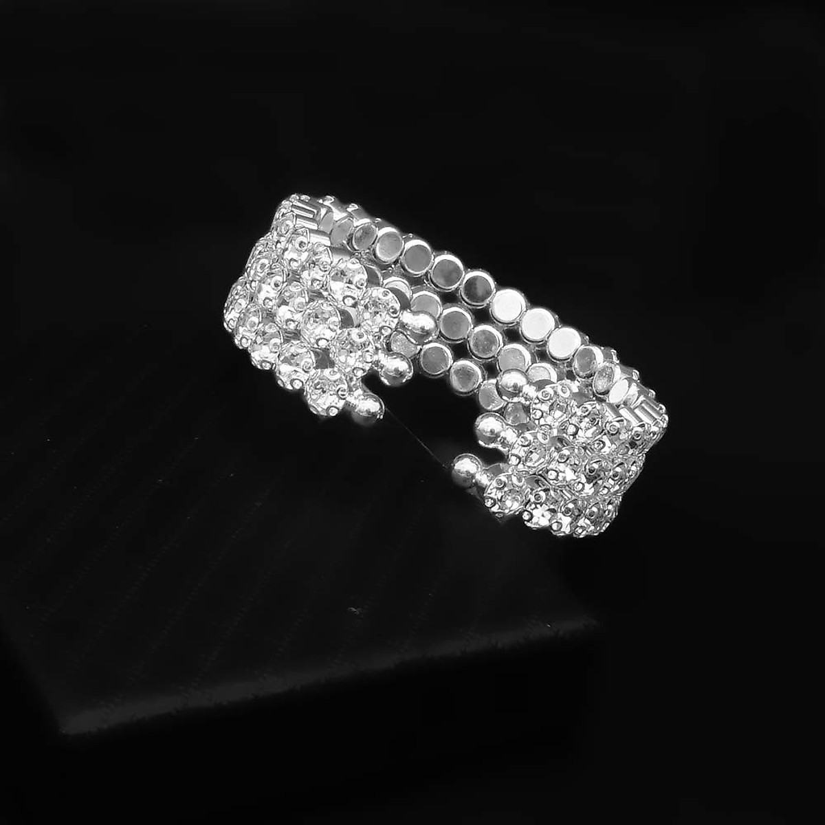 JSEA Womens Silver Tone 6mm Rhinestone Open Cuff Bracelet Bangles Gold Tone Wedding Party Jewelry (Silver 3)