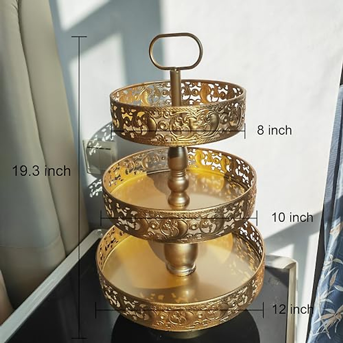 Double-Sided Gold 3 Tiered Decorative Tray, Serving Tray, Cake Stand, Farmhouse Decor, Party Decorations for Celebration, Holiday, Gift