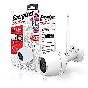 Energizer Connect Smart 1080p HD Certified Weatherproof Outdoor Camera with Remote Access, Motion Alerts, 2 Way Audio and Night Vision | Compatible with Alexa and Google Assistant