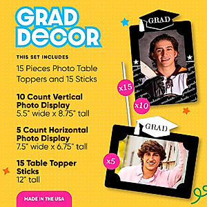 Big Dot of Happiness Graduation Cheers - Graduation Party Picture Centerpiece Sticks - Photo Table Toppers - 15 Pieces