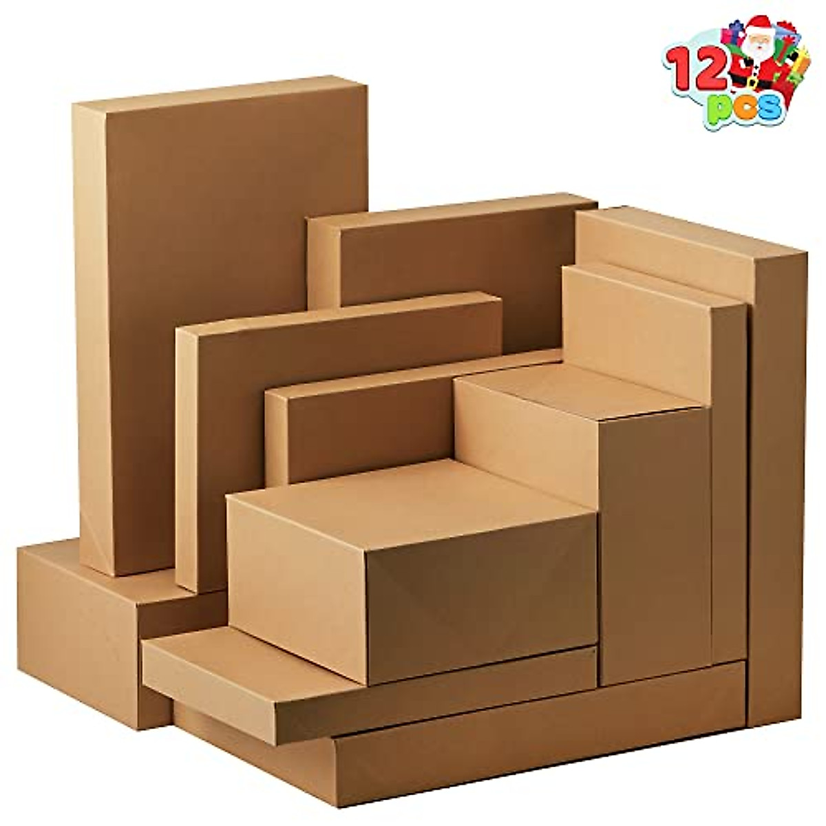 JOYIN 12 Pieces Brown Kraft Cardboard Boxes Gift Wrap for Christmas Holiday, Festive Xmas Wrapping Shirt and Lingerie Cupcake DIY Boxes