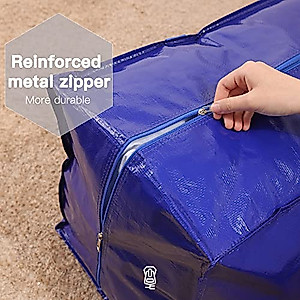 ATBAY Moving Bags Heavy Duty Extra Large Storage Bags with Zipper and Strong Handles for Clothes/Shoes/Blanket, 8PACK Blue