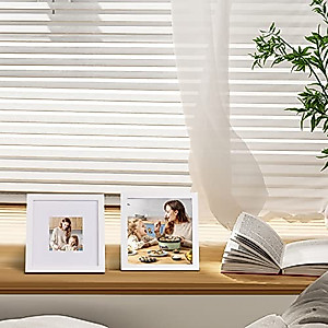 Egofine 8x8 Picture Frames 4 PCS - Made of Solid Wood Covered by Plexiglass for Table Top Display and Wall Mounting Photo Frame for Pictures 4x4/6x6 with Mat White