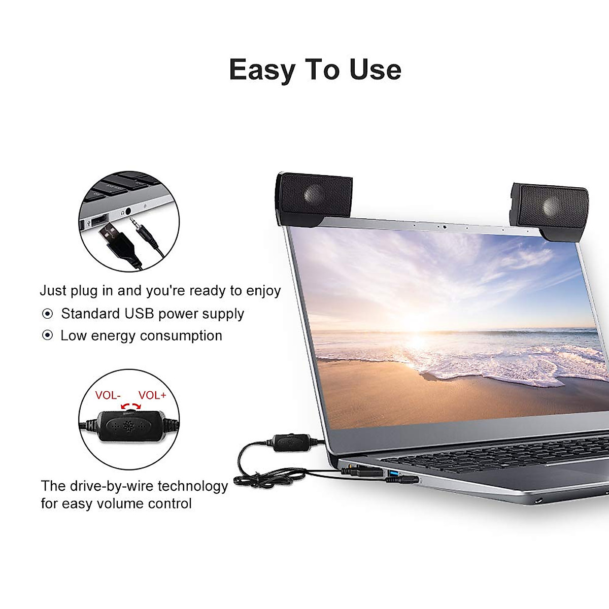 SUPVIN Portable Mini Speakers, External Clip On Computer Speakers, USB Powered Wired Multimedia Mini Soundbar for PC Computer Laptop Speakers
