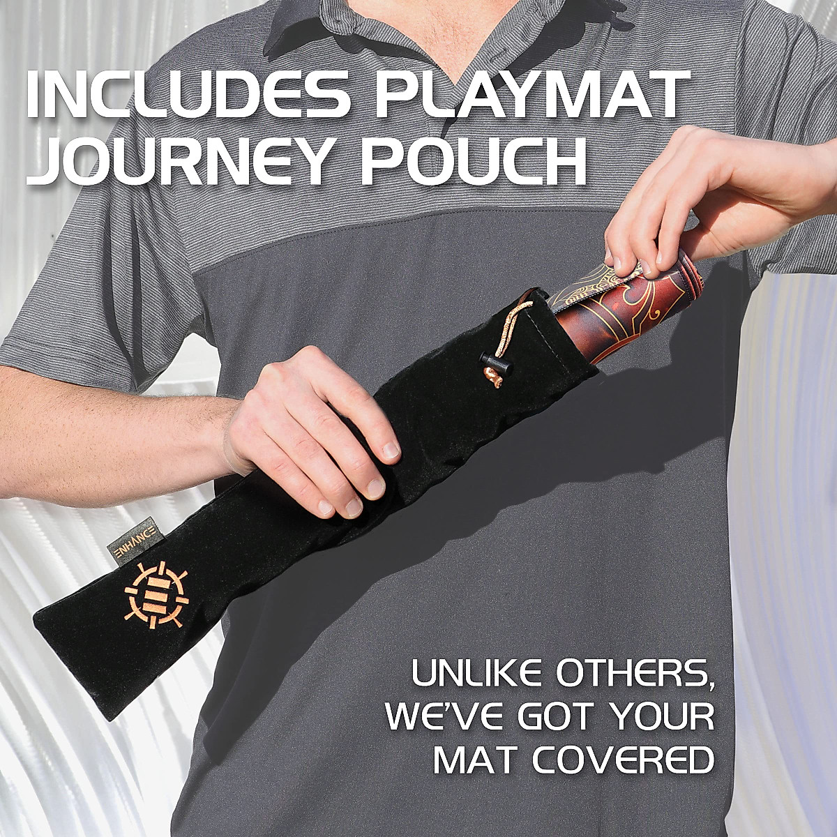 ENHANCE TCG Playmat - Tabletop Card Playmat with Stitched Edges, Smooth Surface, and Drawstring Travel Pouch - Compatible with MTG, YuGiOh, Pokemon, Lord of The Rings, and Other TCG and LCG - Flames