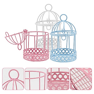 Metal Wall Hanging Bird Cage Mini Desktop Storage Decor Hollow Iron Bird Cage Organizer Home Office Desktop Decor 3pcs Bird Cage Tealight Holder